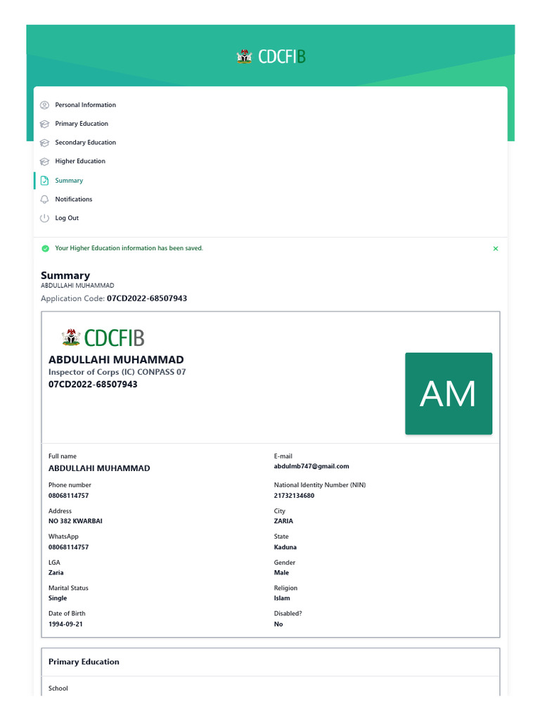 Abdul MB Cdcfib Job Application | PDF