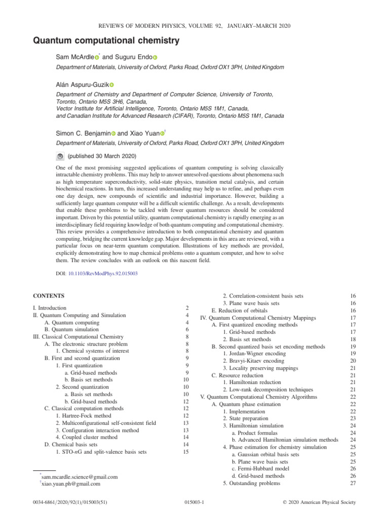 10 1103@RevModPhys 92 015003 | PDF | Quantum Computing | Computational Chemistry