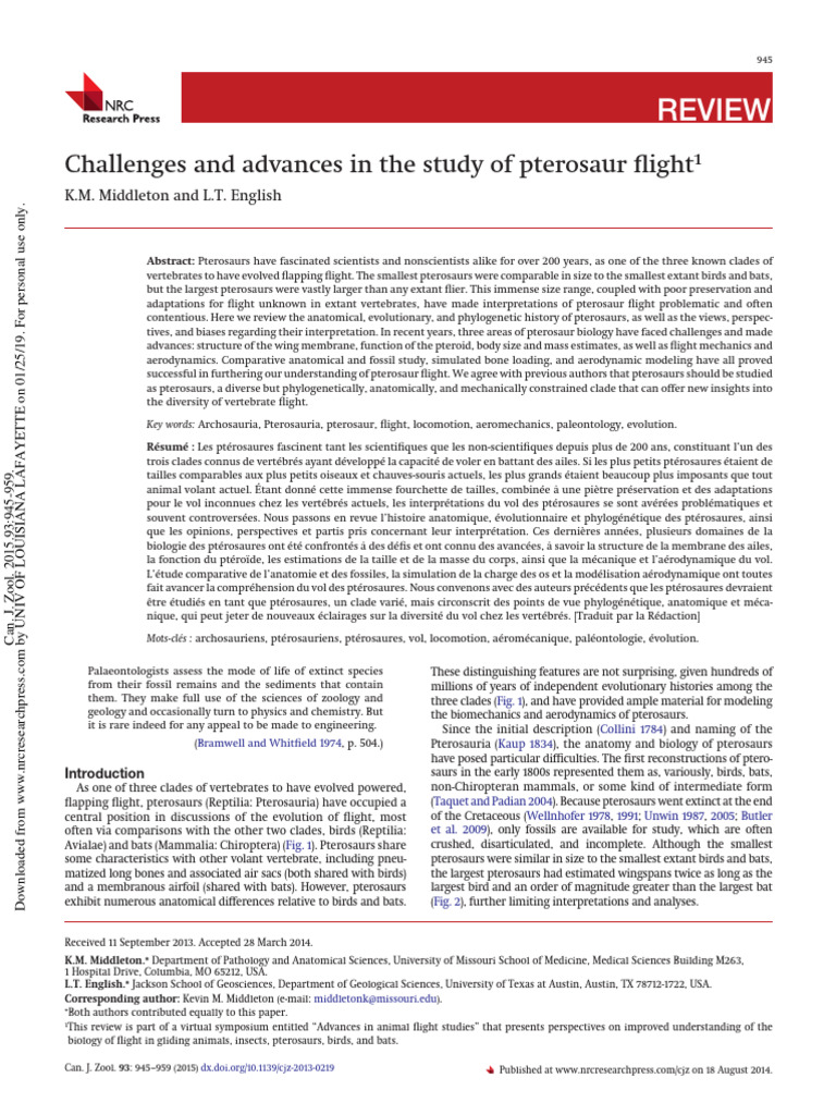 2015 - Challenges and Advances in The Study of Pterosaur Flight | PDF ...
