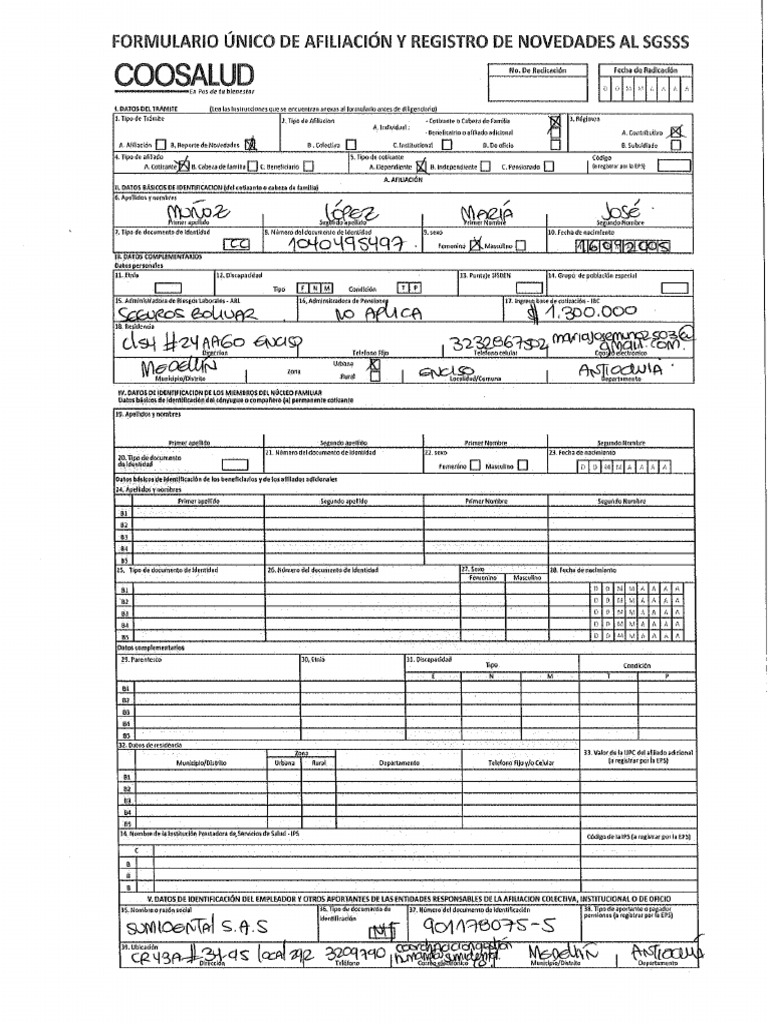 FORMULARIO COOSALUD | PDF