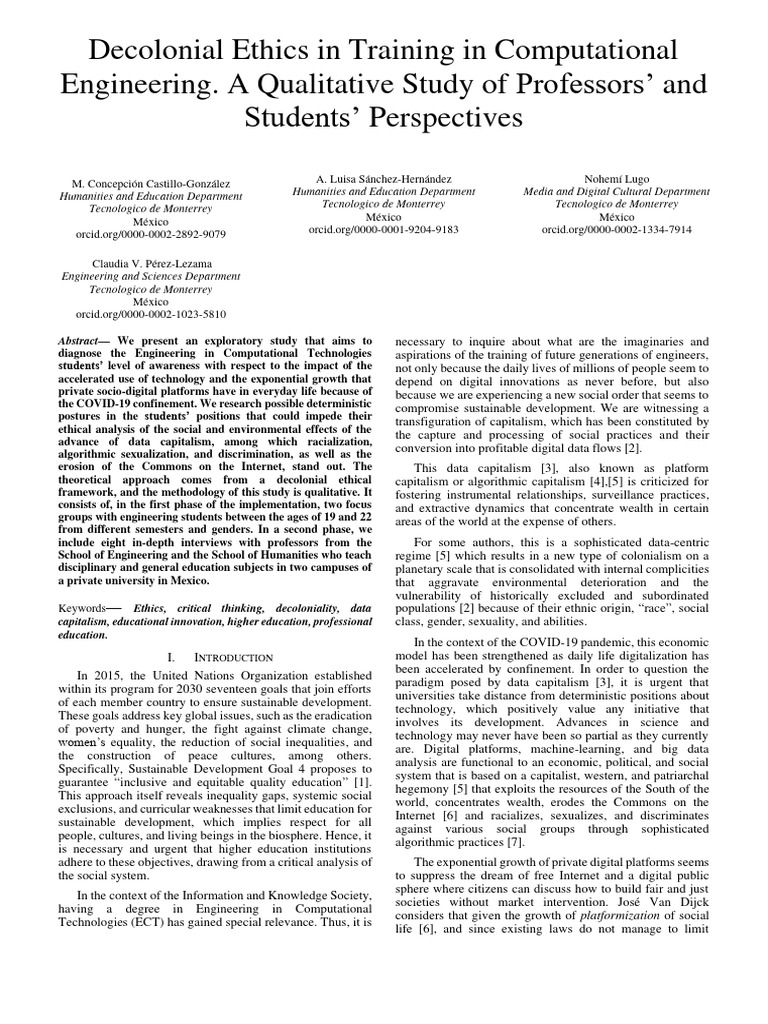 Decolonial - Ethics - in - ECT - 2021 | PDF | Capitalism | Focus Group