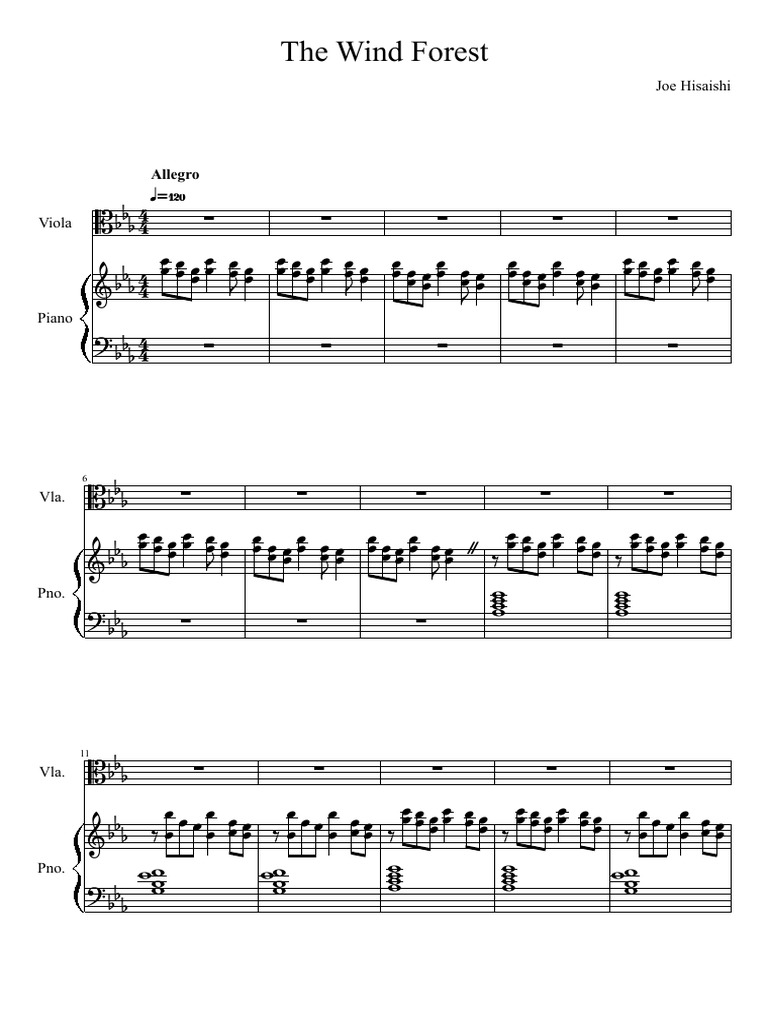 The Wind Forest - Joe Hisaishi Piano and Viola Duet | PDF