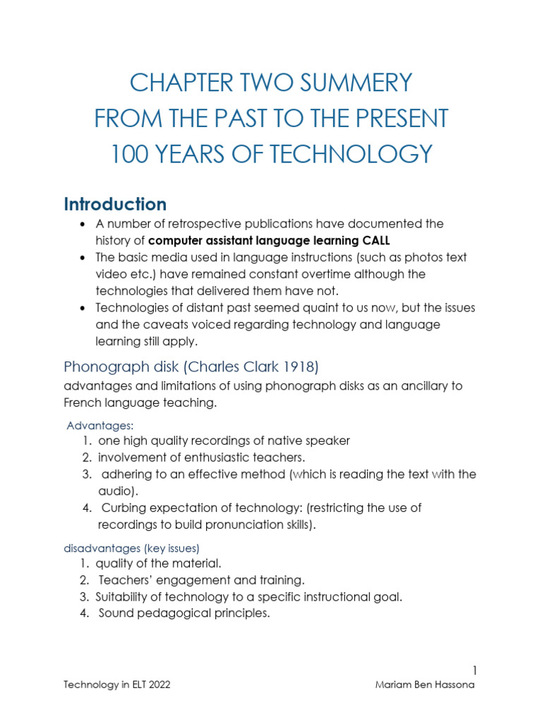 Chapter Two Summery From The Past To The Present 100 Years of Technology | PDF | Language ...