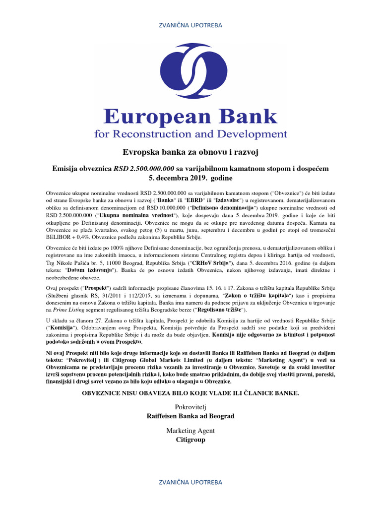 Prospekt Izdavaoca EBRD | PDF