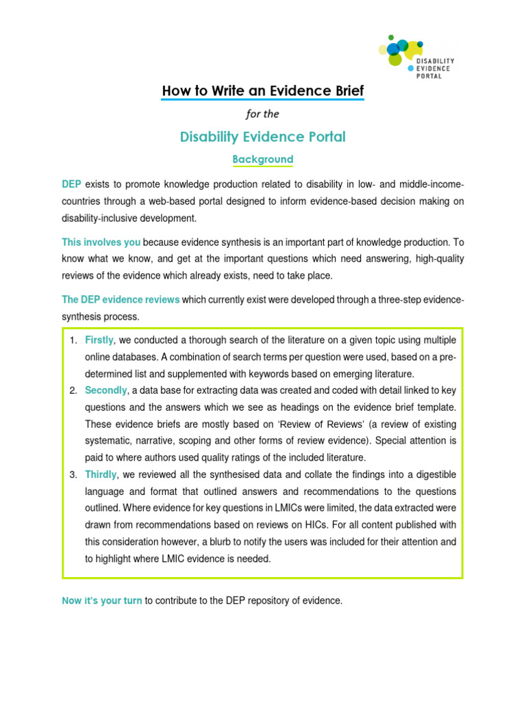 DEP_Evidence_Brief_Guidelines | PDF | Evidence Based Medicine ...