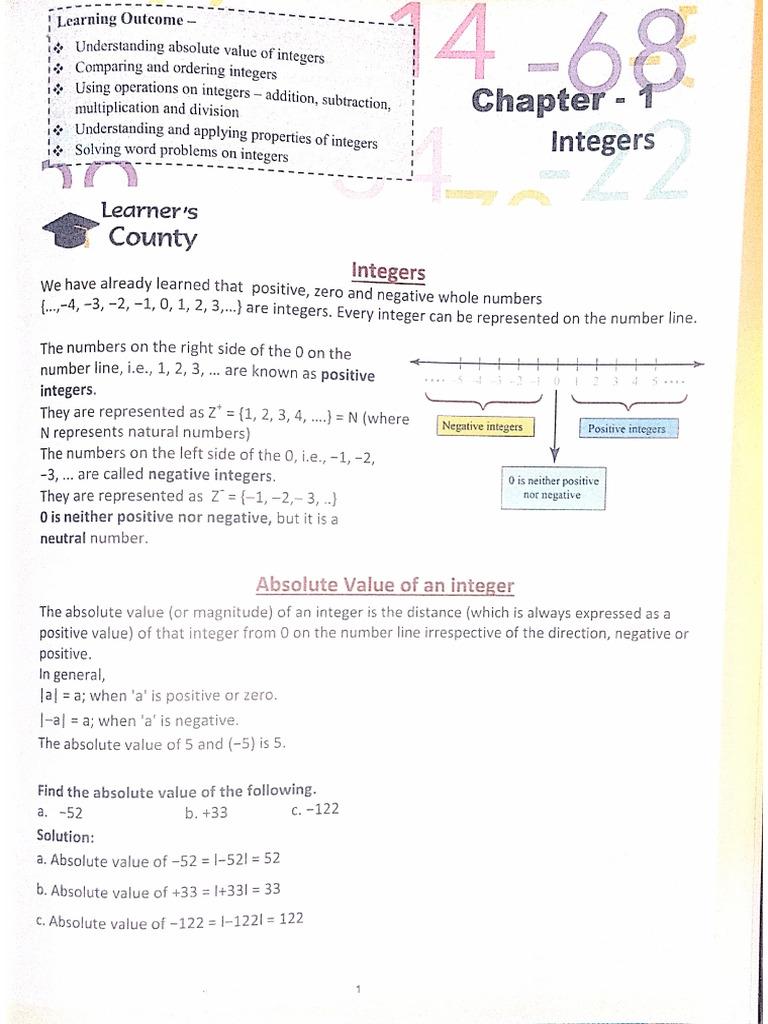 Integers Class 7 Sabiha | PDF