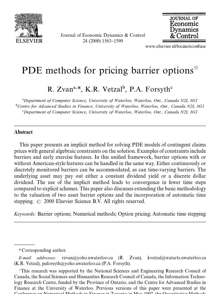 PDE Methods For Pricing Barrier Optionsq | PDF | Option (Finance) | Partial Differential Equation