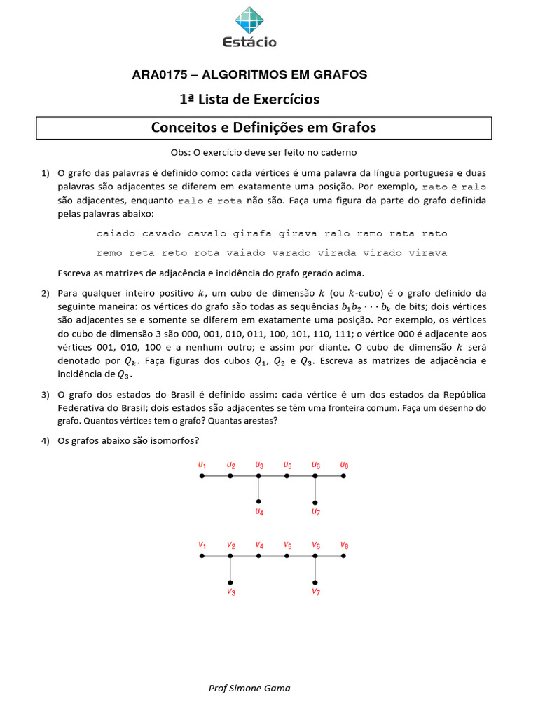 Exercícios de Algoritmos em Grafos | PDF | Teoria dos Gráficos ...