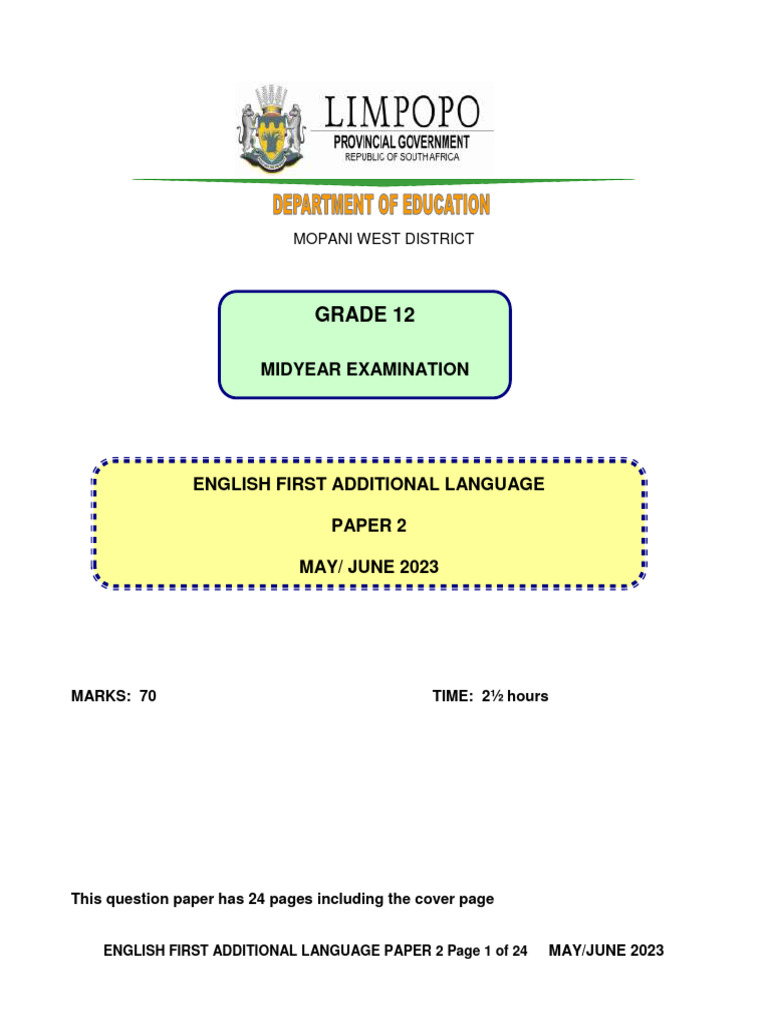 Grade 12 English First Additional Language Paper 2 MayJune 2023 | PDF ...