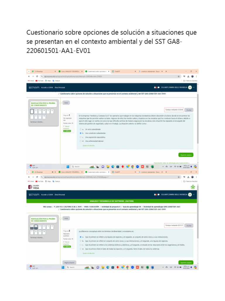 Cuestionario Sobre Opciones de Solución A Situaciones Que Se Presentan en El Contexto Ambiental ...