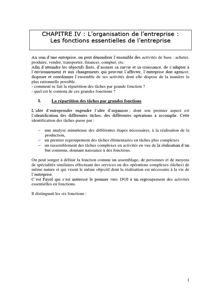 Les Fonctions Essentielles de L'entreprise | PDF | Business | Capital ...