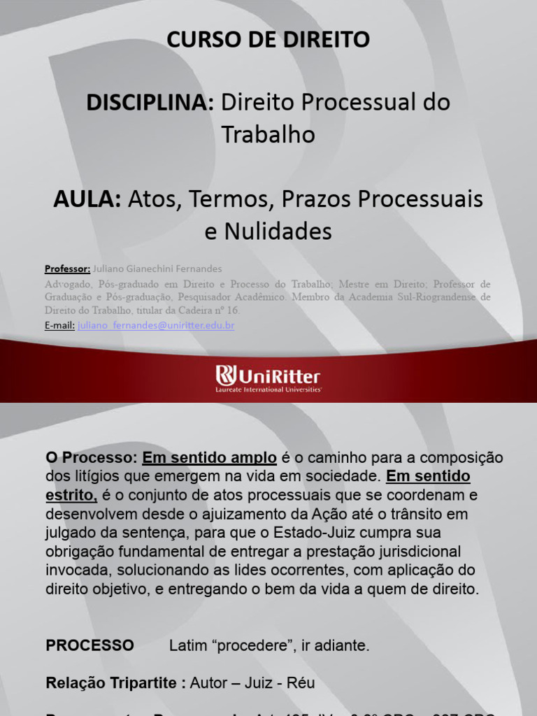 Aula 4 Atos Termos Prazos e Nulidades Processo e Procedimentos | PDF | Confissão (jurídico ...
