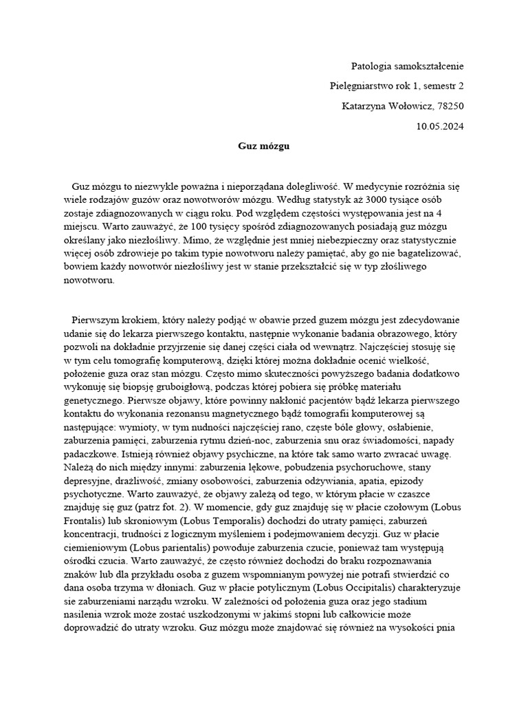 Patologia Guz Mózgu | PDF