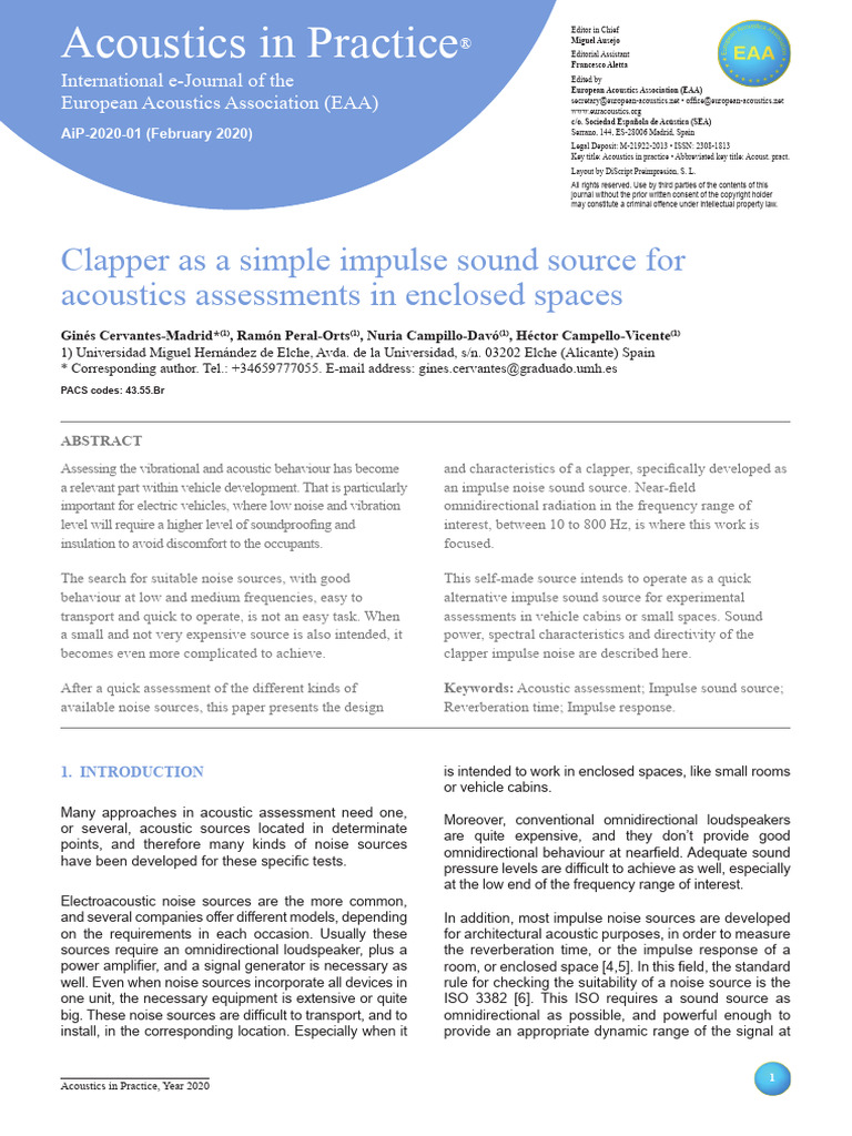 Clapper as a simple impulse sound source for acoustics assessments in ...