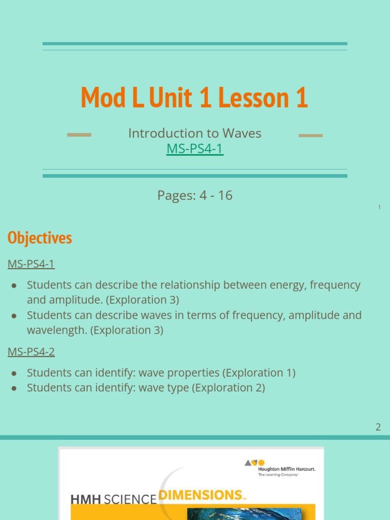 Mod L Unit 1 Lesson 1 - Intro To Waves | PDF | Waves | Frequency