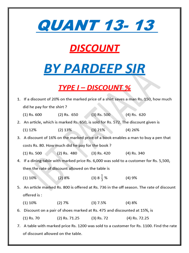 Discount 13 Into 13 by Pardeep Sir | PDF | Prices | Retail