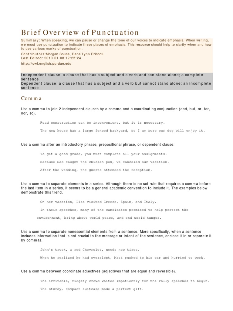 Brief Overview of Punctuation | PDF | Comma | Punctuation