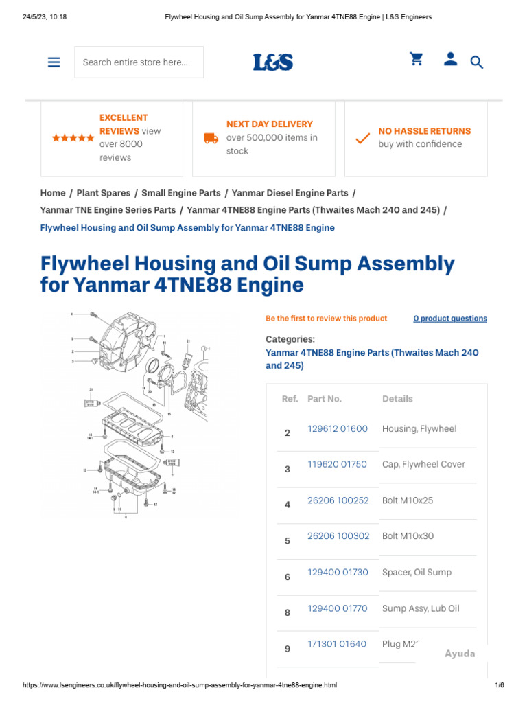 Flywheel Housing and Oil Sump Assembly For Yanmar 4TNE88 Engine - L&S Engineers | PDF | Engines