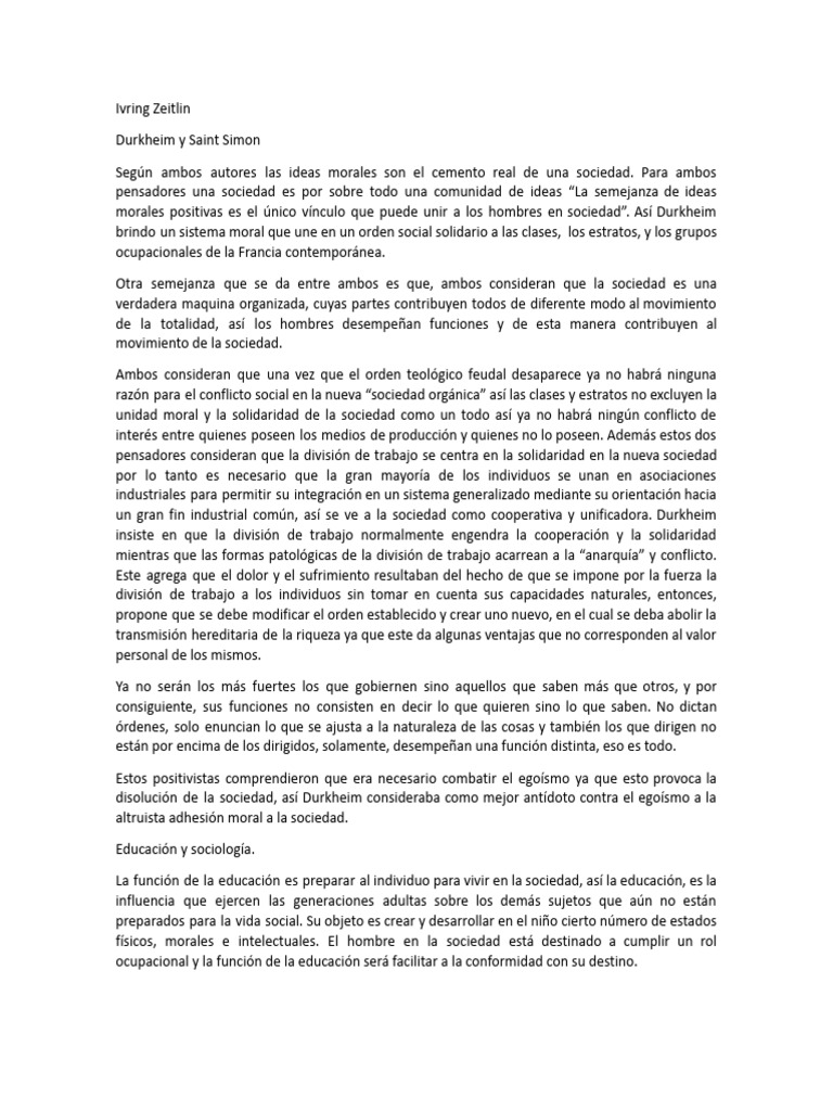 Ivring Zeitlin Ensayo 2 | PDF | Emile Durkheim | Moralidad
