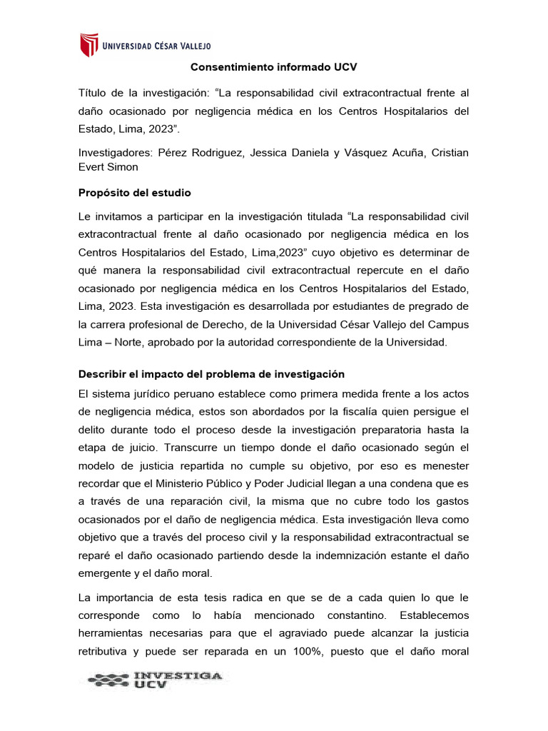 Consentimiento Informado UCV 2023 | PDF | Daños y perjuicios