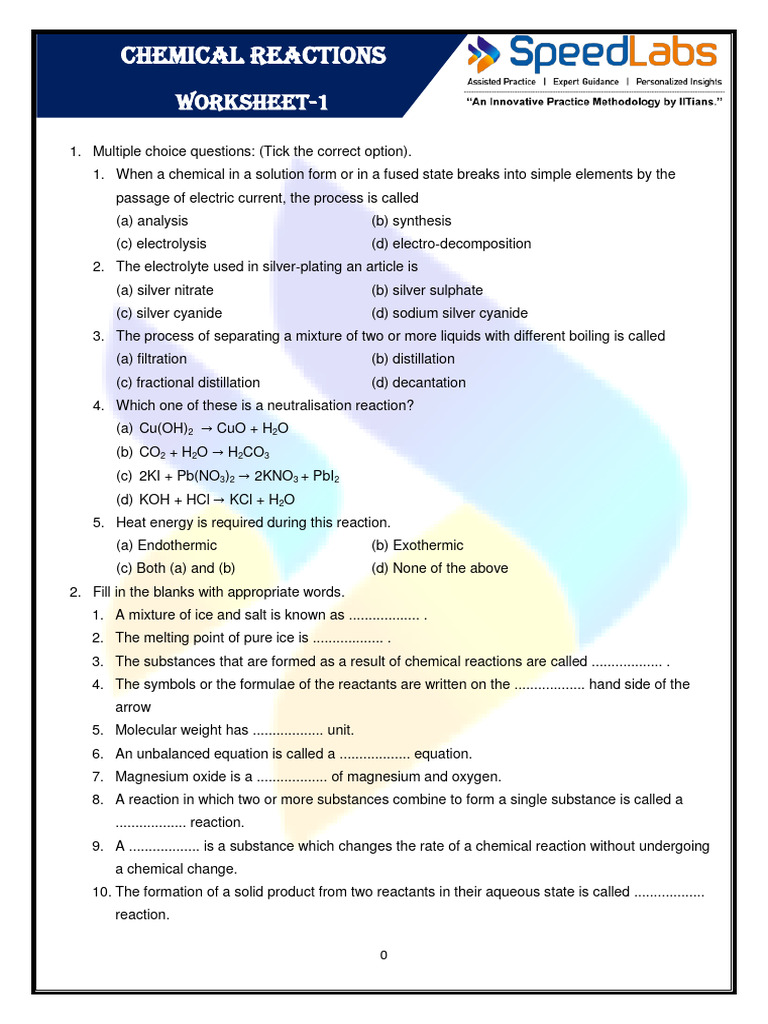 ICSE 8 Chemical-Reactions - wq1 | PDF | Chemical Reactions | Redox