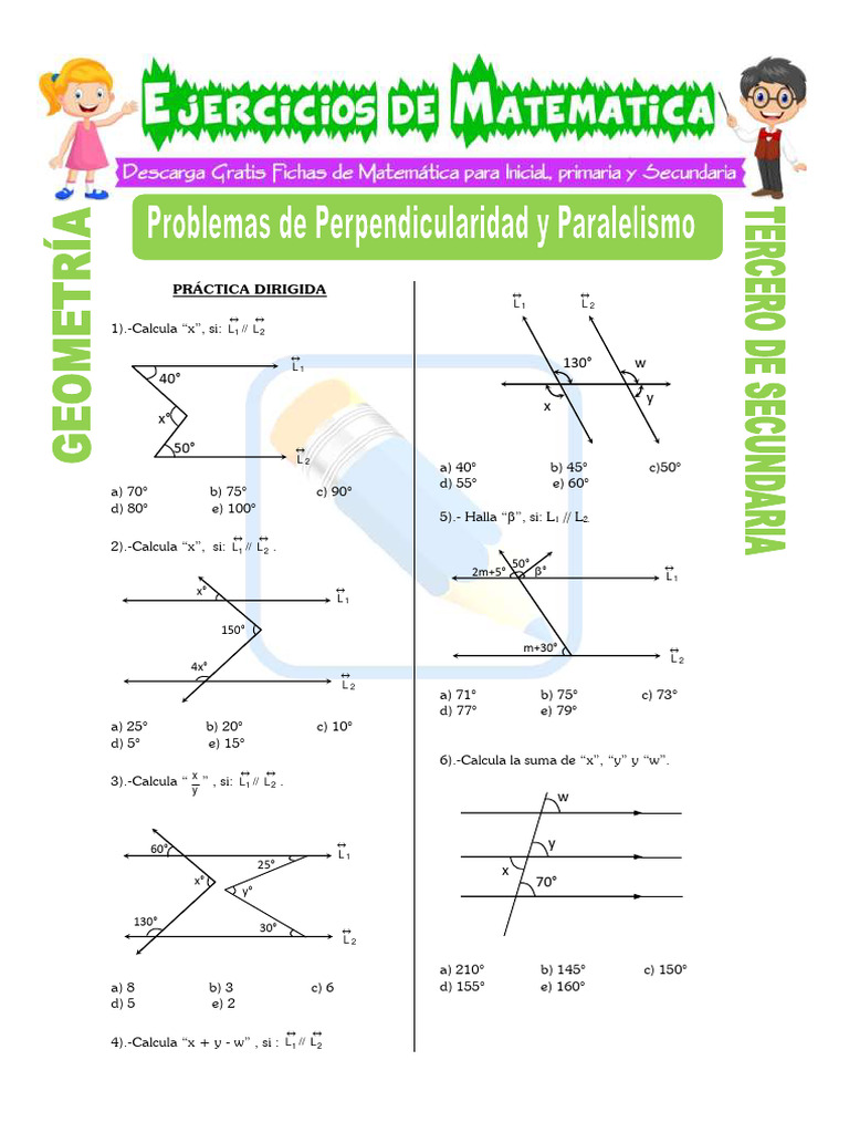 Problemas-de-Perpendicularidad-y-Paralelismo-para-Tercero-de-Secundaria | PDF