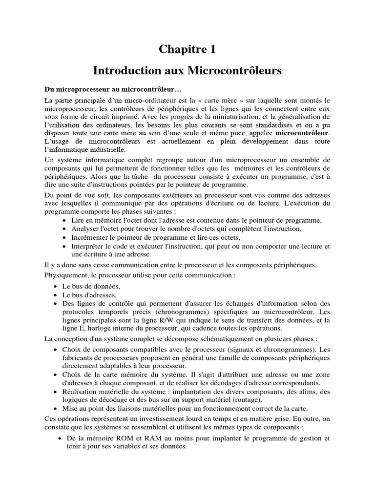 Introduction aux Microcontrôleurs | PDF | Microcontrôleur ...