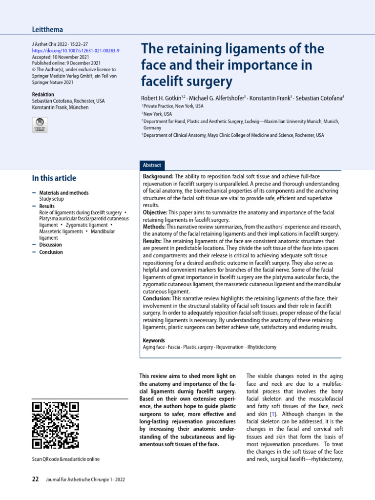 DE Gotkin2022 Article TheRetainingLigamentsOfTheFace | PDF | Anatomy ...
