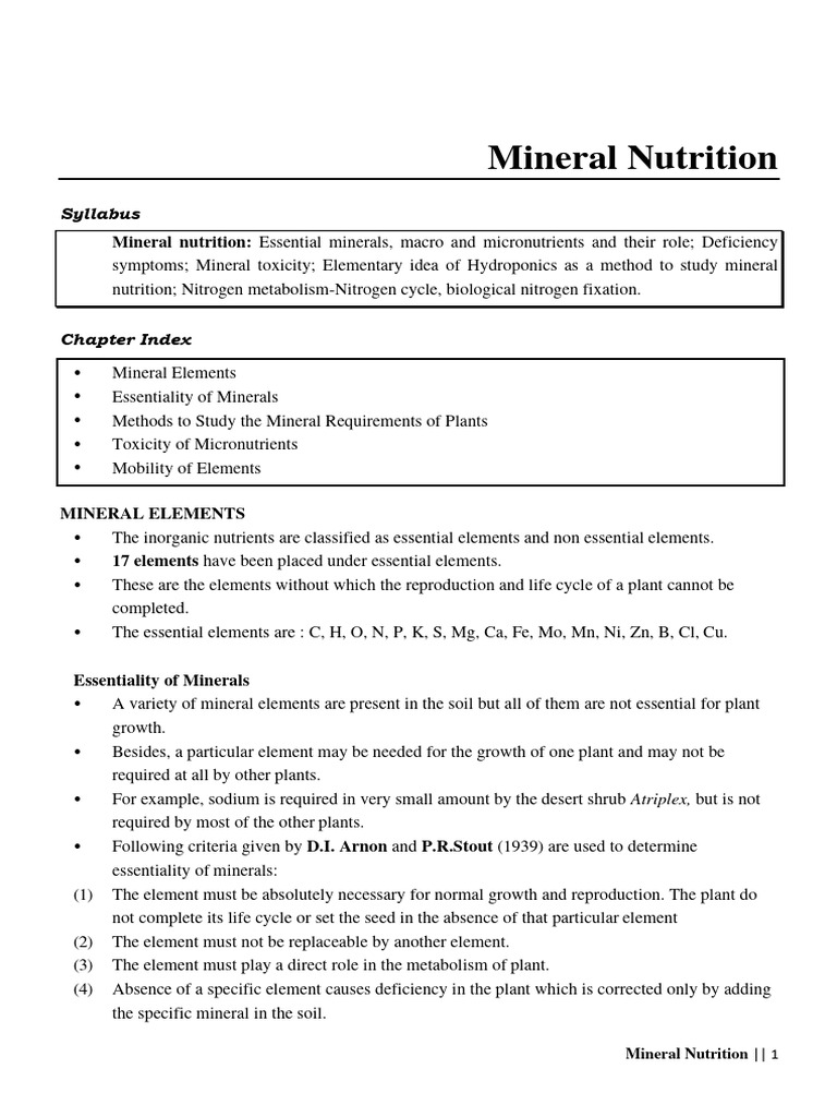 Chap-12 - Mineral Nutrition | PDF | Nutrients | Ion