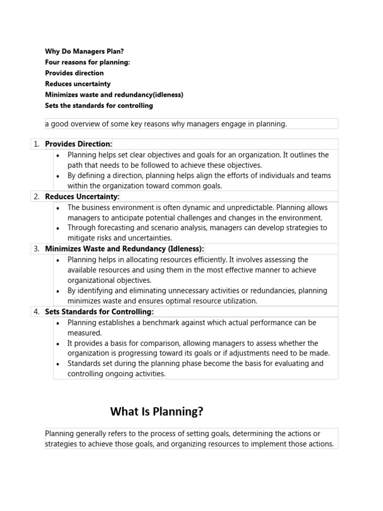 Why Do Managers Plan Zarak | PDF | Goal | Planning