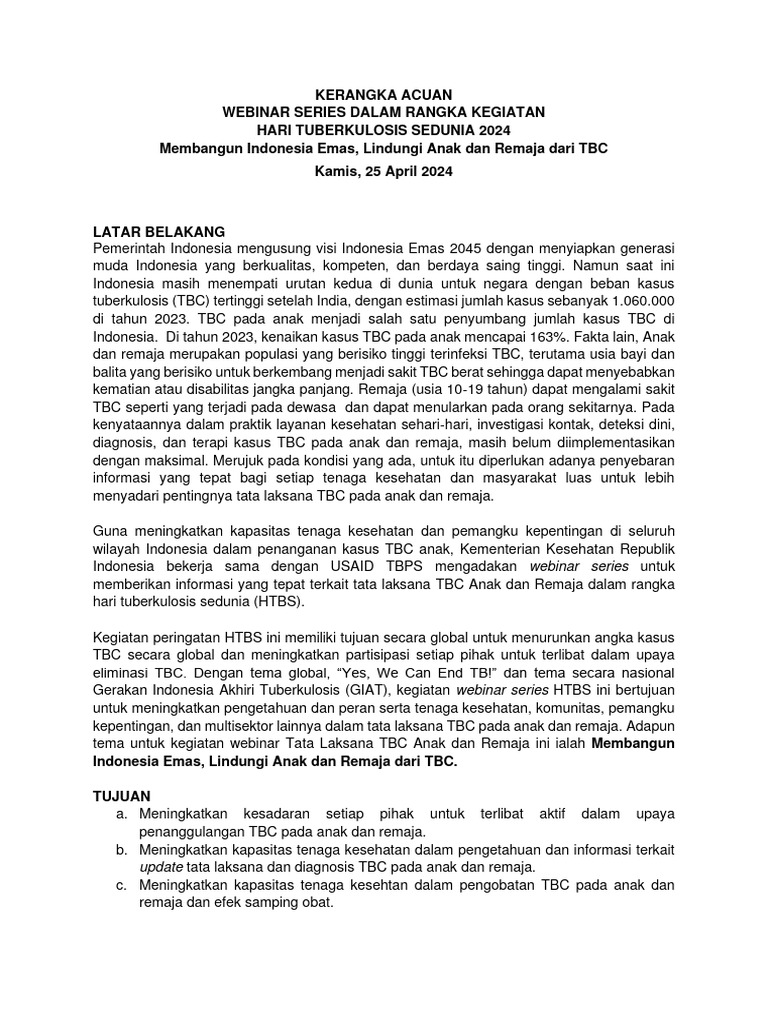 TOR Webinar Series TBC Pada Anak Dan Remaja - 25 April 2024 | PDF | Pengembangan Diri | Sains ...