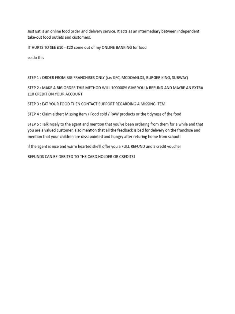 (Uk) Just Eat - Refund Method | PDF