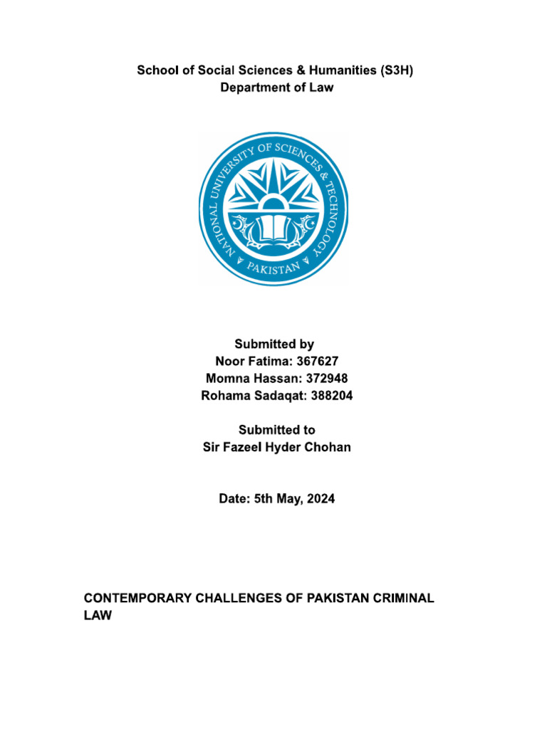 Criminal Law Assignment (Rohama, Noor Fatima, Momna) | PDF