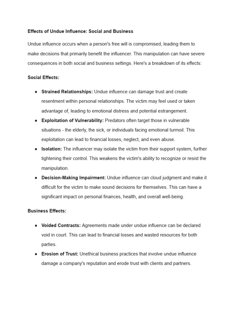 Effects of Undue Influence - Social and Business | PDF | Negotiation ...