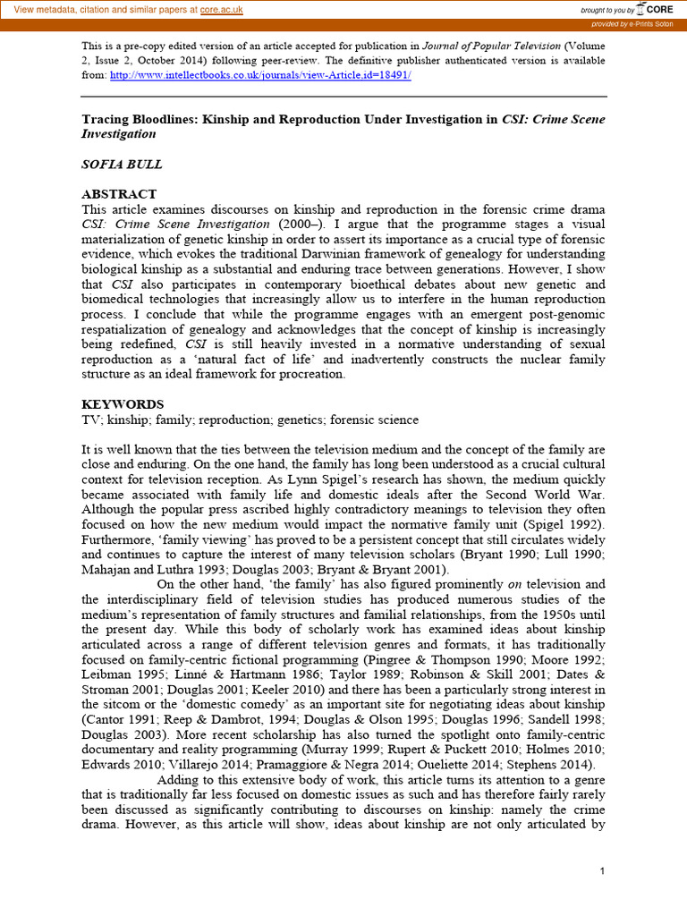 Investigation Sofia Bull: Tracing Bloodlines: Kinship and Reproduction ...