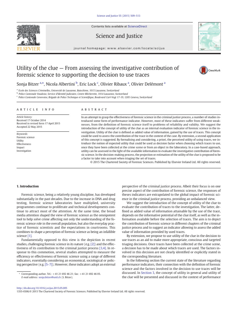 Evaluating Forensic Science Utility | PDF | Forensic Science | Crime Scene
