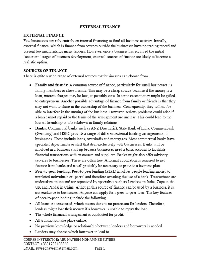 External Finance Sources for Businesses | PDF | Loans | Stocks