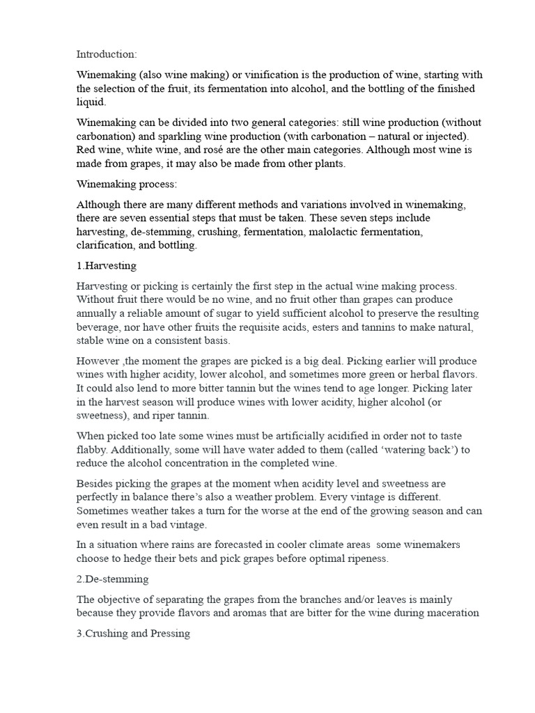 Winemaking Process | Download Free PDF | Winemaking | Fermentation In Winemaking