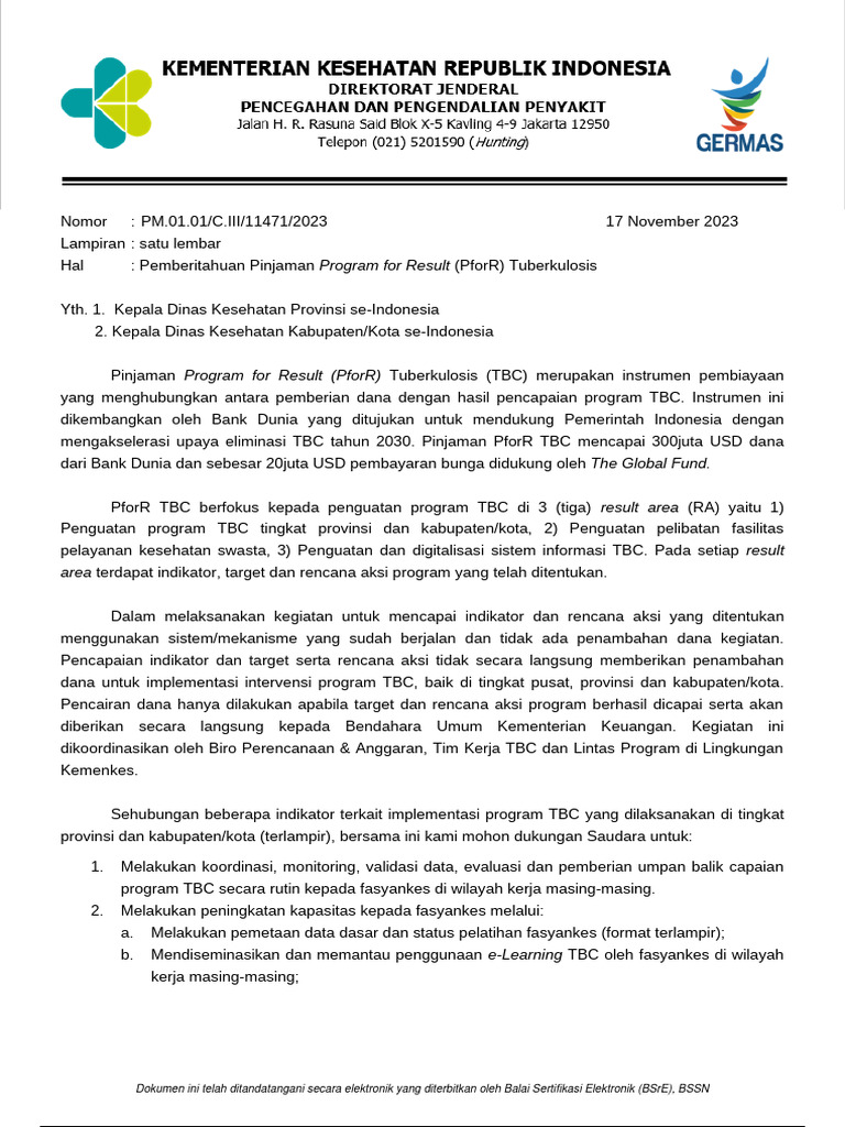 Pemberitahuan Pinjaman PforR TBC | PDF