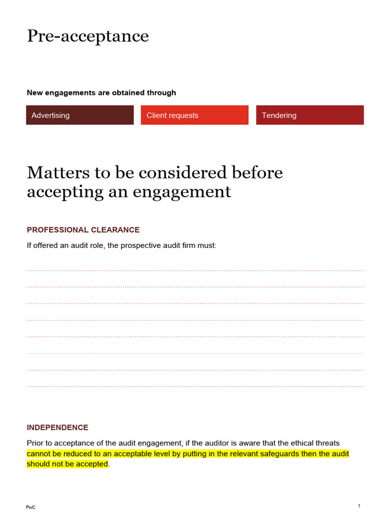 3.PRE ACCEPTANCE | Download Free PDF | Audit | Financial Audit