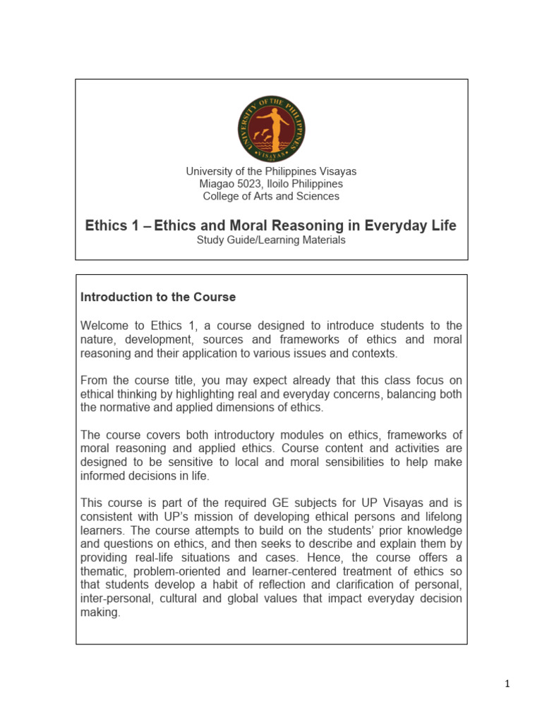 1 - Module 1 f2f | PDF | Reason | Morality
