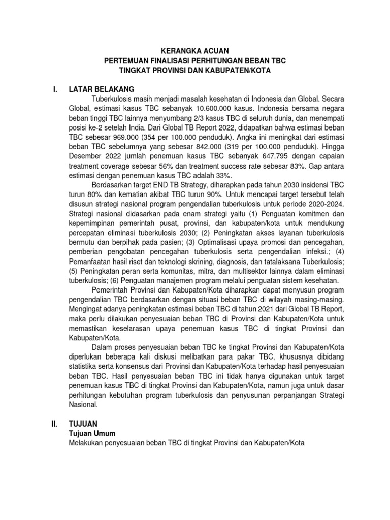 ToR Pertemuan Finalisasi Perhitungan Beban TBC - 17-20 Okt 2023 | PDF ...