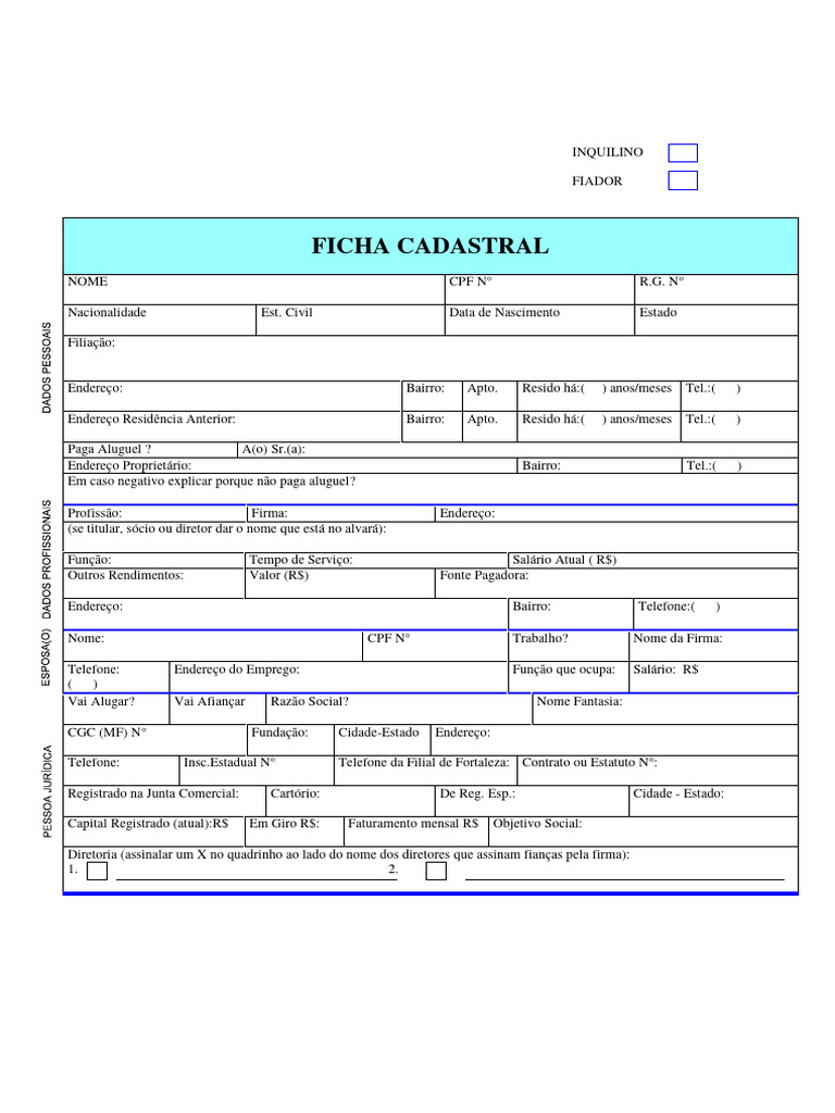 Ficha Cadastral Locação | PDF