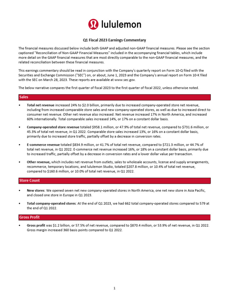 Lululemon Q1 2023 Earnings Overview | PDF | Expense | Revenue