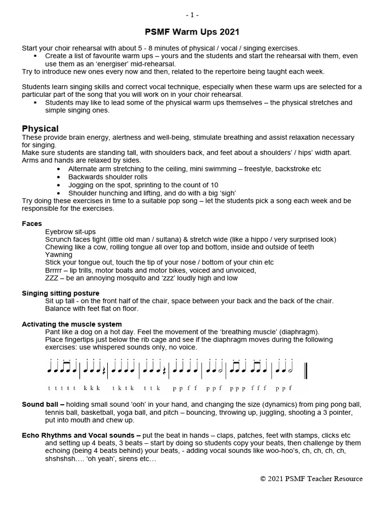 Choir Warm-Up Exercises Guide | PDF | Singing | Vowel