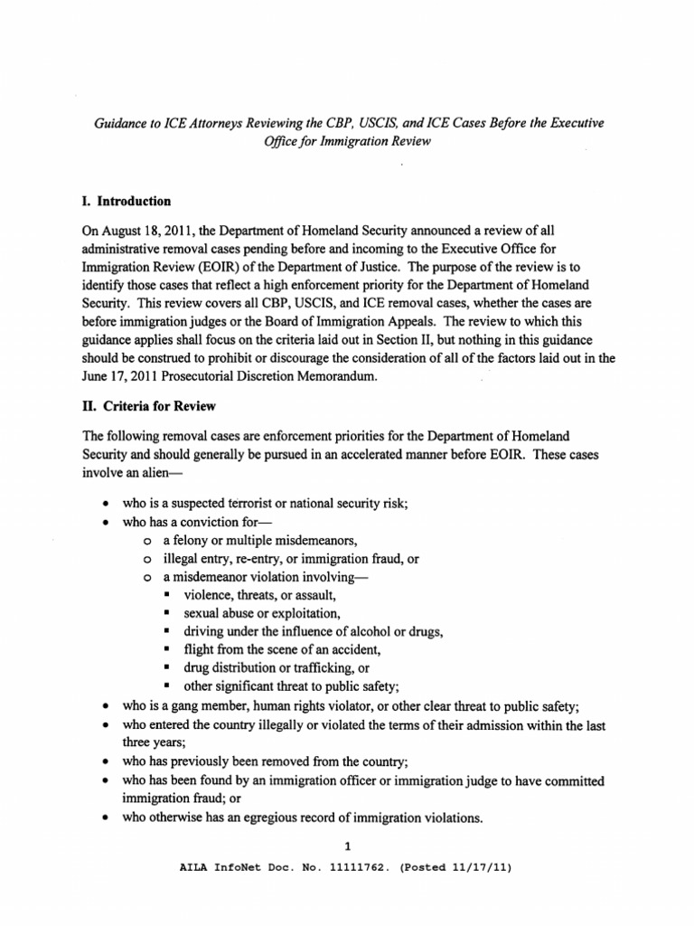 Guidance To ICE Attorneys Reviewing The CBP, USCIS, and ICE Cases ...