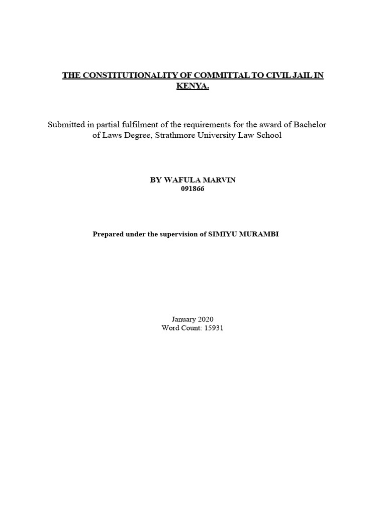 The Constitutionality of Committal To Civil Jail in Kenya. | PDF ...