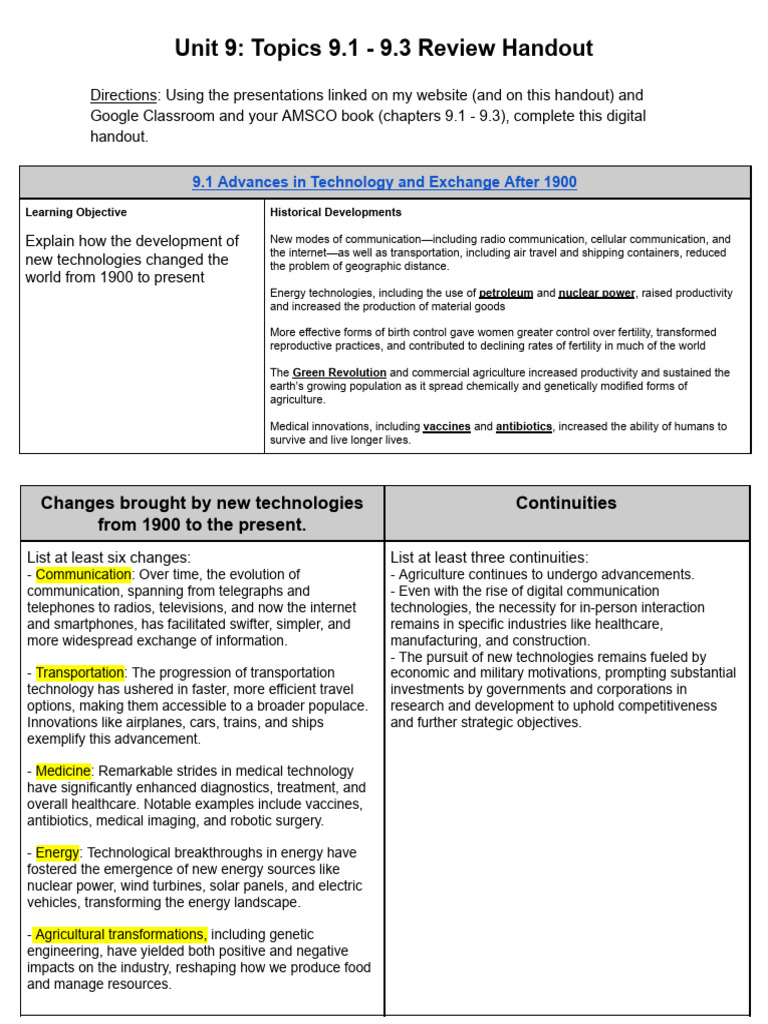 Unit 9 Topics 9.1 - 9.3 Review Handout | PDF | Climate Change | Epidemics