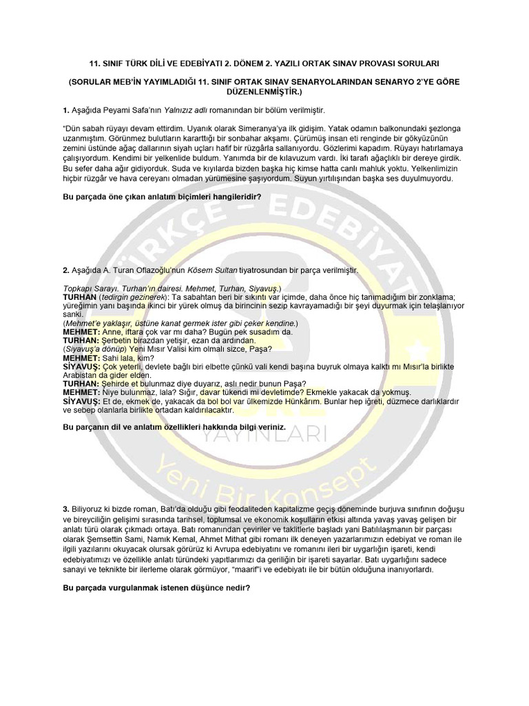 11. SINIFLAR OSP 2. DÖNEM 2. YAZILI SÜRE YAYINLARI SENARYO 2 | PDF