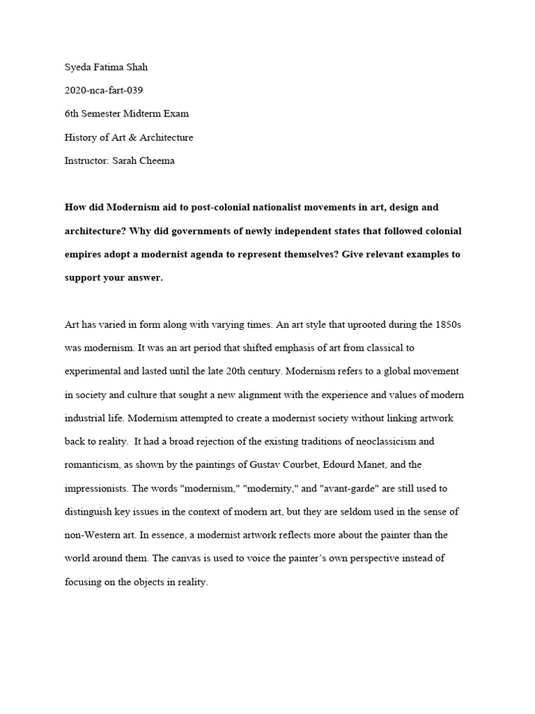 Modernism Aid To Post-Colonial Nationalist Movements in Art, Design and ...